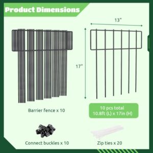 10 Pack Animal Barrier Fence: Decorative Garden Fence No Dig|Rustproof Metal Wire Fencing Border Animal Barrier for Dog Rabbits Ground Stakes Outdoor Yard Patio - Total Length 17 in(H) X 10.8 Ft(L)