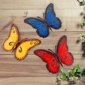 mdluu 3 pcs butterfly wall art, 3d butterfly metal wall sculpture, indoor outdoor hanging decor for home, restaurant, garden, yard