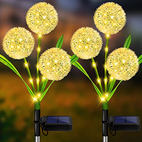 URPOWER Solar Outdoor Lights Decorative, 2 Pack 36 LED Solar Garden Lights with 2 Modes, 3-in-1 Solar Dandelion Flowers IP65 Waterproof Solar Powered Outdoor Lights for Garden, Yard Decor (Warm White)