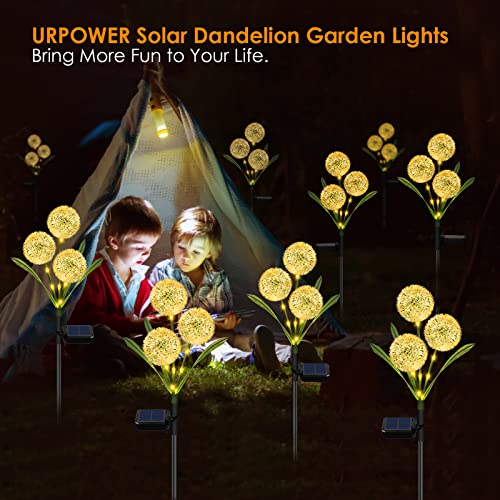 URPOWER Solar Outdoor Lights Decorative, 2 Pack 36 LED Solar Garden Lights with 2 Modes, 3-in-1 Solar Dandelion Flowers IP65 Waterproof Solar Powered Outdoor Lights for Garden, Yard Decor (Warm White)