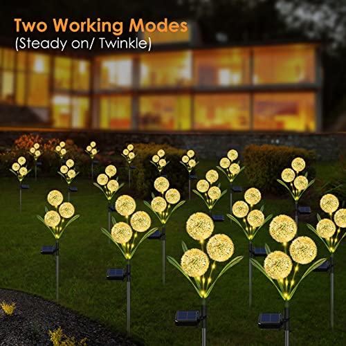 URPOWER Solar Outdoor Lights Decorative, 2 Pack 36 LED Solar Garden Lights with 2 Modes, 3-in-1 Solar Dandelion Flowers IP65 Waterproof Solar Powered Outdoor Lights for Garden, Yard Decor (Warm White)