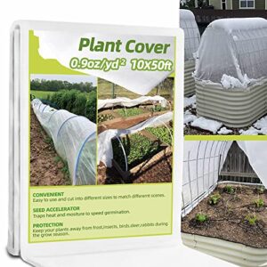 plant covers freeze protection, 0.9oz 10x50ft frost cloth plant freeze protection, plant frost blankets covers for outdoor plants for winter cold weather, floating row cover for vegetables