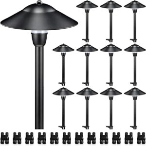 sunvie led low voltage landscape lights, 3w cast-aluminum pathway lights low voltage, 12-24v waterproof landscape path lights, 3000k landscape lighting for yard garden walkway etl listed cord, 12 pack