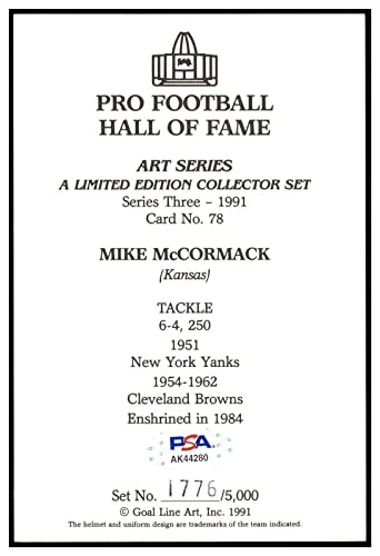 Mike McCormack Signed Goal Line Art Card GLAC Autographed Browns PSA/DNA