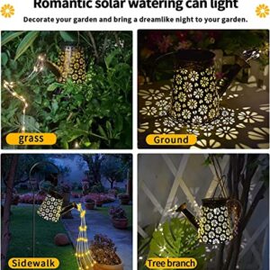 Solar Watering Can with Cascading Lights, Adorable Outdoor Hanging Solar Lantern, Durable Metal Waterproof Garden Lights Cute Addition for Garden Yards Rose Bush Patio Pathway Party