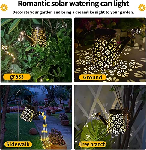 Solar Watering Can with Cascading Lights, Adorable Outdoor Hanging Solar Lantern, Durable Metal Waterproof Garden Lights Cute Addition for Garden Yards Rose Bush Patio Pathway Party