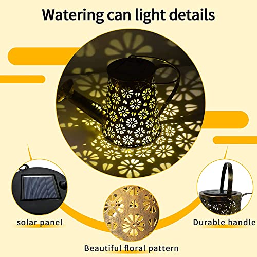 Solar Watering Can with Cascading Lights, Adorable Outdoor Hanging Solar Lantern, Durable Metal Waterproof Garden Lights Cute Addition for Garden Yards Rose Bush Patio Pathway Party