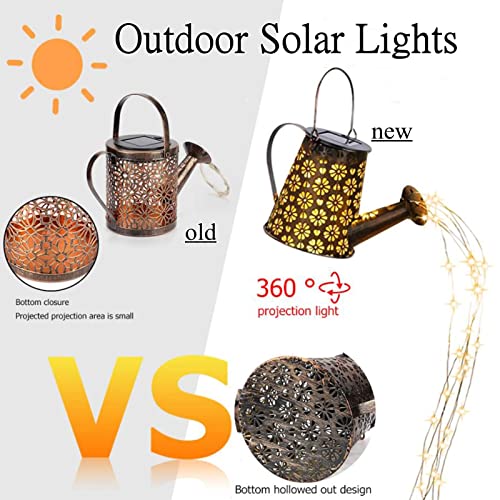 Solar Watering Can with Cascading Lights, Adorable Outdoor Hanging Solar Lantern, Durable Metal Waterproof Garden Lights Cute Addition for Garden Yards Rose Bush Patio Pathway Party