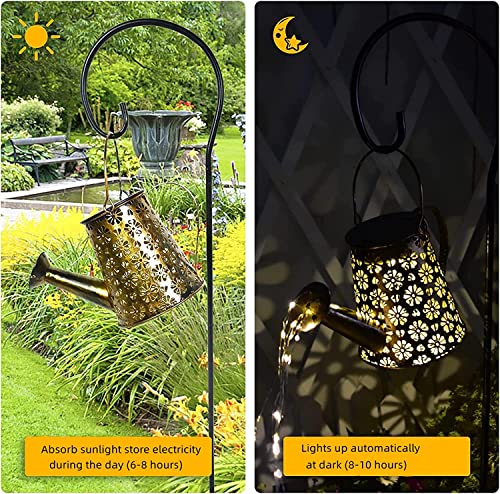 Solar Watering Can with Cascading Lights, Adorable Outdoor Hanging Solar Lantern, Durable Metal Waterproof Garden Lights Cute Addition for Garden Yards Rose Bush Patio Pathway Party