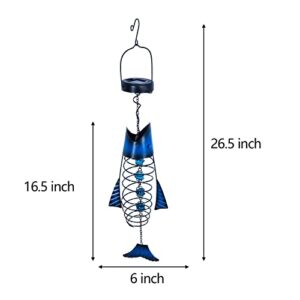 Outdoor Lights for Patio Garden Decor - Metal Solar Fish Hanging Decoration - Solar Lamp Decorative Yard Art - Pretty Nice Lantern for Man Woman Holiday Gift Ideas | Waterproof Warm LED Lighting