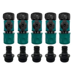 plastic garden hose quick connect with shutoff valve set male and female, 3/4” quick connectors with valve for water hose coupling, quick release kit hose fittings and adapters (5 sets/ 10 pc)