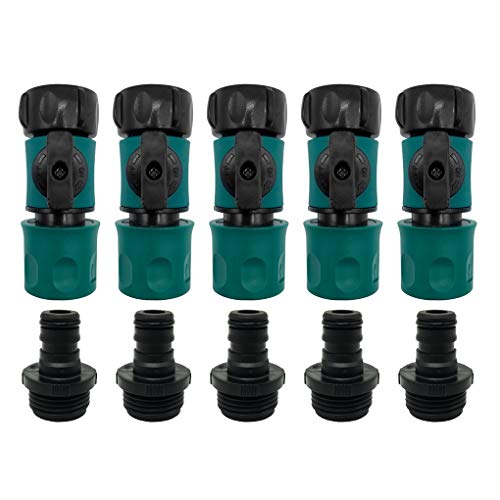 Plastic Garden Hose Quick Connect with Shutoff Valve Set Male and Female, 3/4” Quick Connectors with Valve for Water Hose Coupling, Quick Release Kit Hose Fittings and Adapters (5 Sets/ 10 Pc)