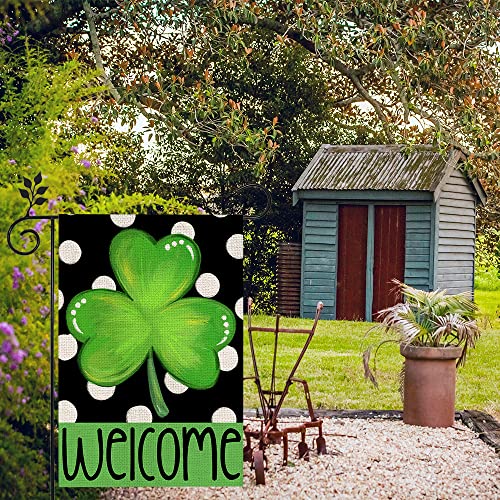 CROWNED BEAUTY St Patricks Day Garden Flag 12×18 Inch Double Sided Green Shamrock Clover Welcome Small Outside Vertical Holiday Yard Decor