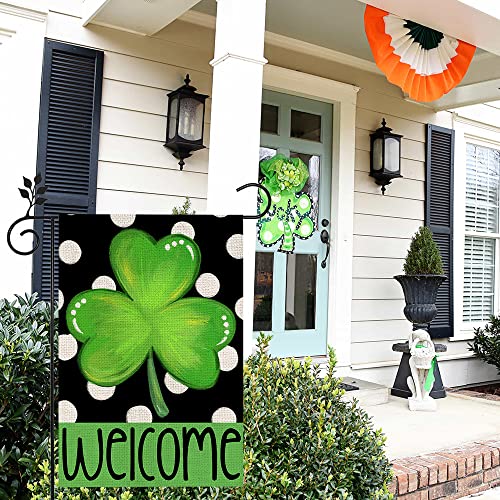 CROWNED BEAUTY St Patricks Day Garden Flag 12×18 Inch Double Sided Green Shamrock Clover Welcome Small Outside Vertical Holiday Yard Decor