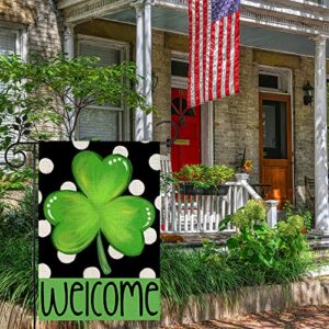 CROWNED BEAUTY St Patricks Day Garden Flag 12×18 Inch Double Sided Green Shamrock Clover Welcome Small Outside Vertical Holiday Yard Decor