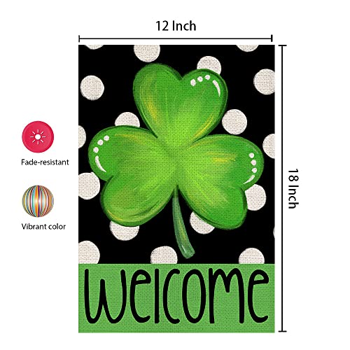 CROWNED BEAUTY St Patricks Day Garden Flag 12×18 Inch Double Sided Green Shamrock Clover Welcome Small Outside Vertical Holiday Yard Decor