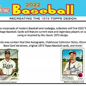 2022 Topps HERITAGE Baseball Series Factory Sealed Blaster Box of Packs with 72 Cards including Possible Rookies Autographs and Jersey Cards