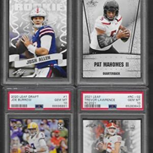 PSA 10 PATRICK"PAT" MAHOMES JOSH ALLEN JOE BURROW TREVOR LAWRENCE 4 CARD ROOKIE LOT LEAF GRADED PSA GEM MINT 10 NFL SUPERSTAR QUARTERBACKS