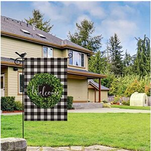 Spring Garden Flag Welcome Flags 12x18 Double Sided Buffalo Check Plaid Burlap Evergreen Yard Flags for Spring Winter Yard Outdoor Farmhouse Decor Small