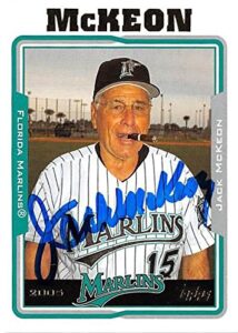 jack mckeon autographed baseball card (florida marlins world series manager) 2005 topps #278 – baseball slabbed autographed cards