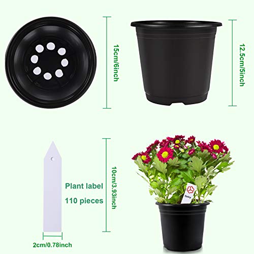 110 Pcs 0.5 Gallon Black Plastic Plant Nursery Pots 6 Inches Seed Starting Pots Containers with 110 Labels