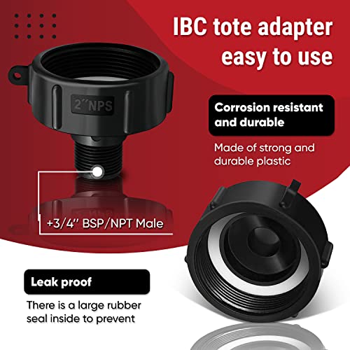 IBC Tote Adapter 275 330 G, IBC Tote Fittings for Garden Hose, IBC Tote Drain Adapter Fittings 2" NPS Female x 3/4" BSP/NPT Male