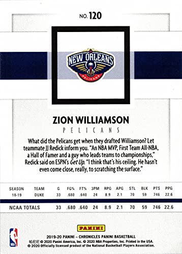 2019-20 Panini Chronicles Basketball #120 Zion Williamson Rookie Card