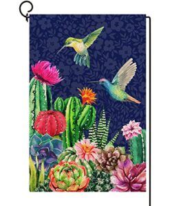 baccessor spring hummingbird cactus garden flag double sided 12.5×18 inch, summer brid floral succulents small burlap yard flag farmhouse seasonal outside outdoor decoration