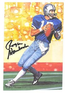 roger staubach signed goal line art card glac autographed cowboys psa/dna