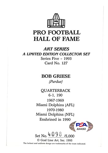 Bob Griese Signed Goal Line Art Card GLAC Autographed Dolphins PSA/DNA AI44362