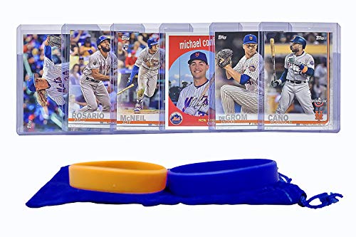 New York Mets Baseball Cards: Noah Syndergaard, Robinson Cano, Francisco Lindor, Amed Rosario, Michael Conforto, Jeff McNeil, Jacob deGrom, Pete Alonso ASSORTED Trading Card and Wristbands Bundle