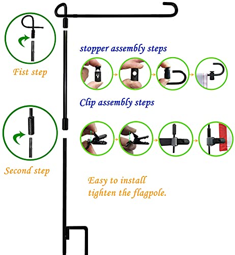 Garden Flag Stand-Holder-Pole with Flag Stopper and Clip Waterproof Powder-Coated Paint for House Flags,Decorative Flags,Yard Flags,Seasonal Flags