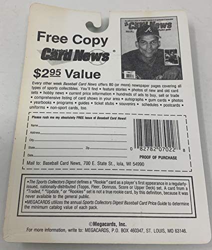 Topps Baseball Cards - Unopened Pack of 30 Different Baseball Rookie Cards - Look For Craig Biggio, John Smoltz, Deion Sanders and More (Free Shipping)