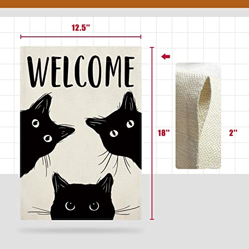 CMEGKE Black Cat Garden Flag Cat Flag Welcome Garden Flag Halloween Yard Flag Double Sided Burlap Holiday Halloween Farmhouse Home Outdoor Yard Decor Black Cat Halloween Decor 12.5 x 18 In