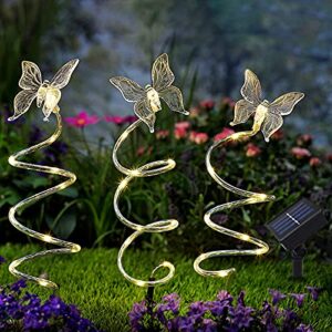 set of 3 solar spiral butterfly garden stake lights, 45 led 8 lighting modes butterfly figurines decorative outdoor pathway lights waterproof for garden, yard, lawn