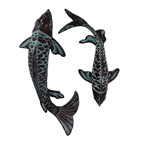 Garden Sculptures & Statues, Garden Statues, Koi Fish Decor, Antique Outdoor Statue Ornament, Metal Copper Garden Art, Set of 2 Fish Sculpture for Outdoors, Patio, Yard, Lawn, Pond and Home Decoration