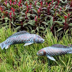 Garden Sculptures & Statues, Garden Statues, Koi Fish Decor, Antique Outdoor Statue Ornament, Metal Copper Garden Art, Set of 2 Fish Sculpture for Outdoors, Patio, Yard, Lawn, Pond and Home Decoration