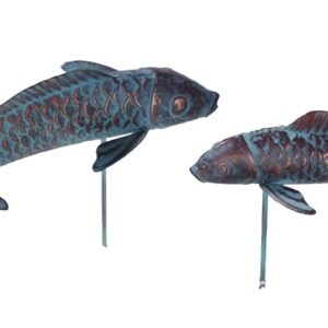 Garden Sculptures & Statues, Garden Statues, Koi Fish Decor, Antique Outdoor Statue Ornament, Metal Copper Garden Art, Set of 2 Fish Sculpture for Outdoors, Patio, Yard, Lawn, Pond and Home Decoration