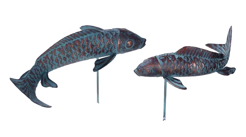 Garden Sculptures & Statues, Garden Statues, Koi Fish Decor, Antique Outdoor Statue Ornament, Metal Copper Garden Art, Set of 2 Fish Sculpture for Outdoors, Patio, Yard, Lawn, Pond and Home Decoration