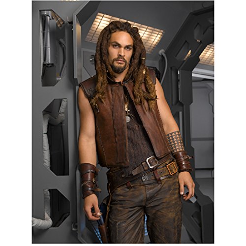 Jason Momoa 8x10 Photo Stargate: Atlantis, Conan the Barbarian Game of Thrones All Brown Leather Leaning Right Shoulder Against Grey Wall kn