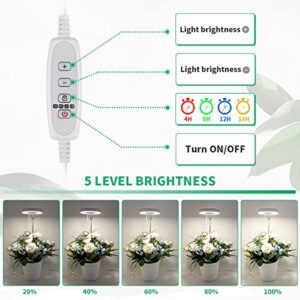 GYTF Halo Plant Grow Light, 6000K White LED Full Spectrum Growing Lamp for Indoor Plants, Succulents, Mini Bonsai, Small Plants, Height Adjustable, Dimmable & Timer 4/8/12/18Hrs