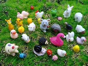 kbraveo 45pcs mini animals miniature ornament kits set for diy,fairy gardens dollhouse décor,elephants,rabbits,hedgehogs,hens,bunnies,cubs,chicks,bees,cows,frogs,snails,turtles,puppies,pigs,sheep