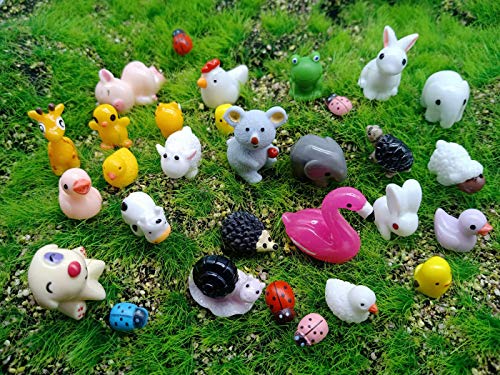 Kbraveo 45Pcs Mini Animals Miniature Ornament Kits Set for DIY,Fairy Gardens Dollhouse Décor,Elephants,Rabbits,Hedgehogs,hens,Bunnies,Cubs,Chicks,Bees,Cows,Frogs,Snails,Turtles,Puppies,Pigs,Sheep