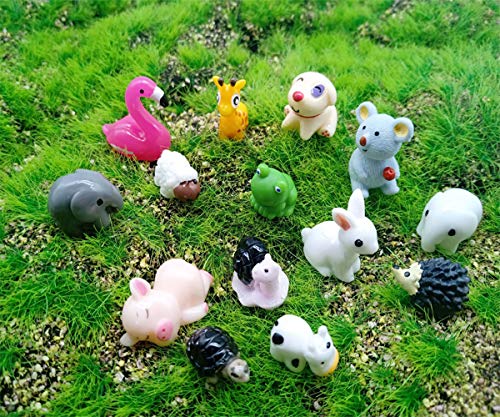 Kbraveo 45Pcs Mini Animals Miniature Ornament Kits Set for DIY,Fairy Gardens Dollhouse Décor,Elephants,Rabbits,Hedgehogs,hens,Bunnies,Cubs,Chicks,Bees,Cows,Frogs,Snails,Turtles,Puppies,Pigs,Sheep