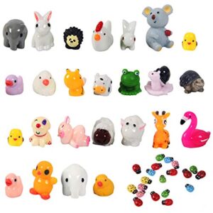 Kbraveo 45Pcs Mini Animals Miniature Ornament Kits Set for DIY,Fairy Gardens Dollhouse Décor,Elephants,Rabbits,Hedgehogs,hens,Bunnies,Cubs,Chicks,Bees,Cows,Frogs,Snails,Turtles,Puppies,Pigs,Sheep