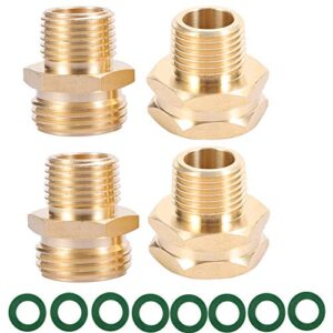 garden hose adapter,3/4″ ght male x 1/2″ npt male connector with 3/4″ ght female x 1/2″ npt male connector,brass pipe to garden hose fitting connect 4pcs with extra 8 rubber washers (1/2npt)