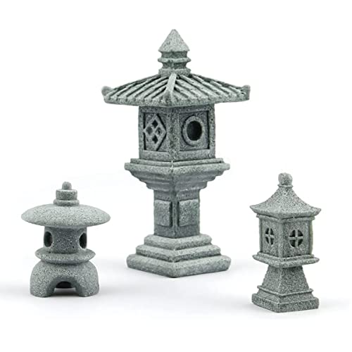 3 PCS Miniature Figurines Stone Pagoda Lantern Garden Statues Tiny Home Kit Meditation Accessories for Zen Garden Home Decor Yard Decorations Outdoor Statues Asian Garden Decor Japanese Gifts (2)