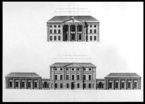 elevation of the north front of kenwood, towards the court. elevation of the south front of kenwood, towards the gardens