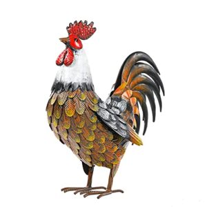 Kircust Garden Rooster Statues & Sculpture, Metal Chicken Animal Yard Art Lawn Ornament Figurines Artwork for Outdoor, Patio,Backyard and Home Kitchen Decoration