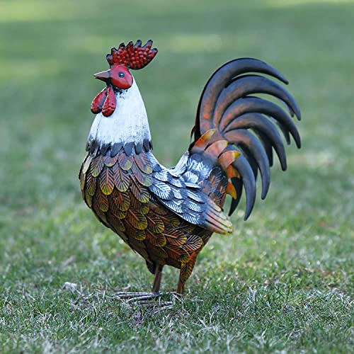 Kircust Garden Rooster Statues & Sculpture, Metal Chicken Animal Yard Art Lawn Ornament Figurines Artwork for Outdoor, Patio,Backyard and Home Kitchen Decoration